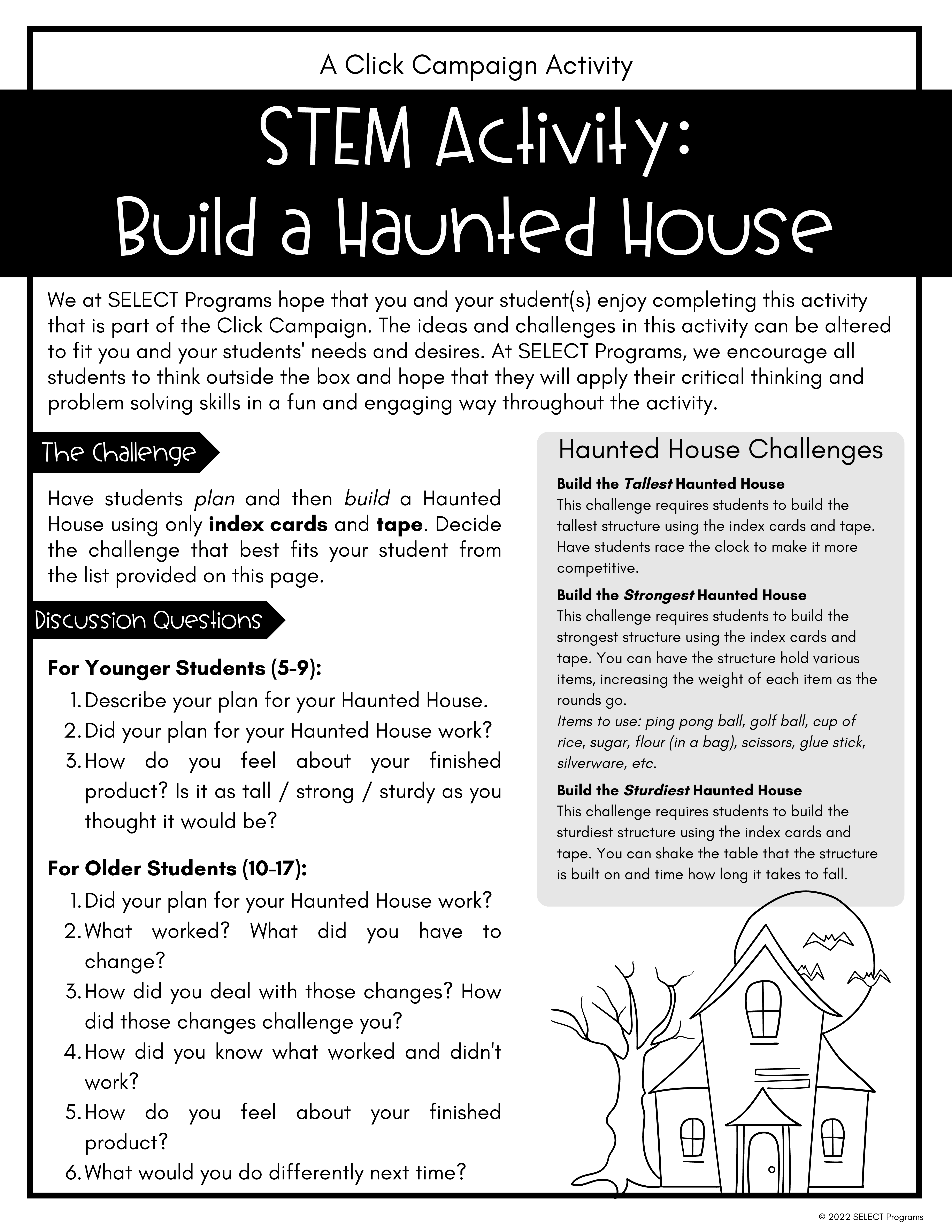 STEM Activity: Build a Haunted House - SELECT Programs, Inc.