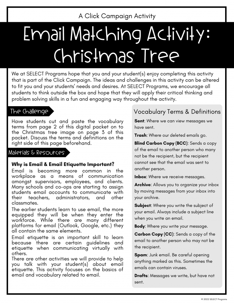 Email Matching Activity: Christmas Tree - SELECT Programs, Inc.