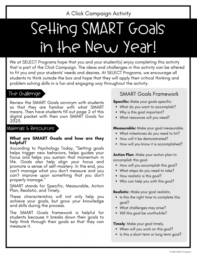 Setting SMART Goals in the New Year! - SELECT Programs, Inc.