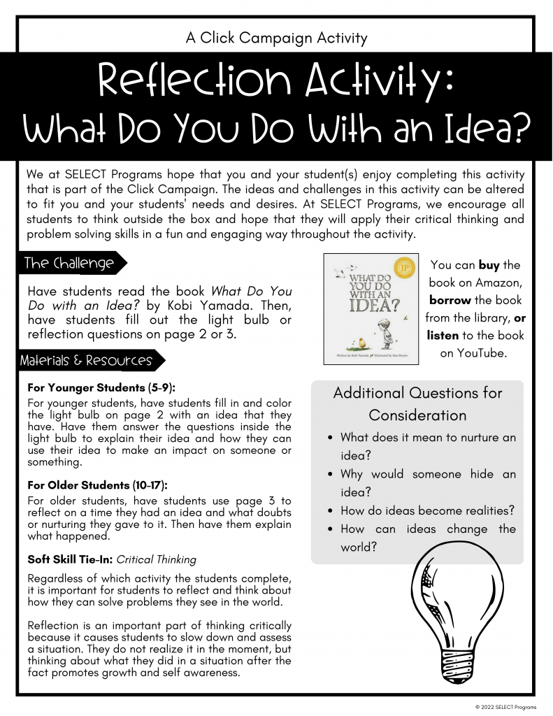 Reflection Activity: What Do You Do With an Idea? - SELECT Programs, Inc.