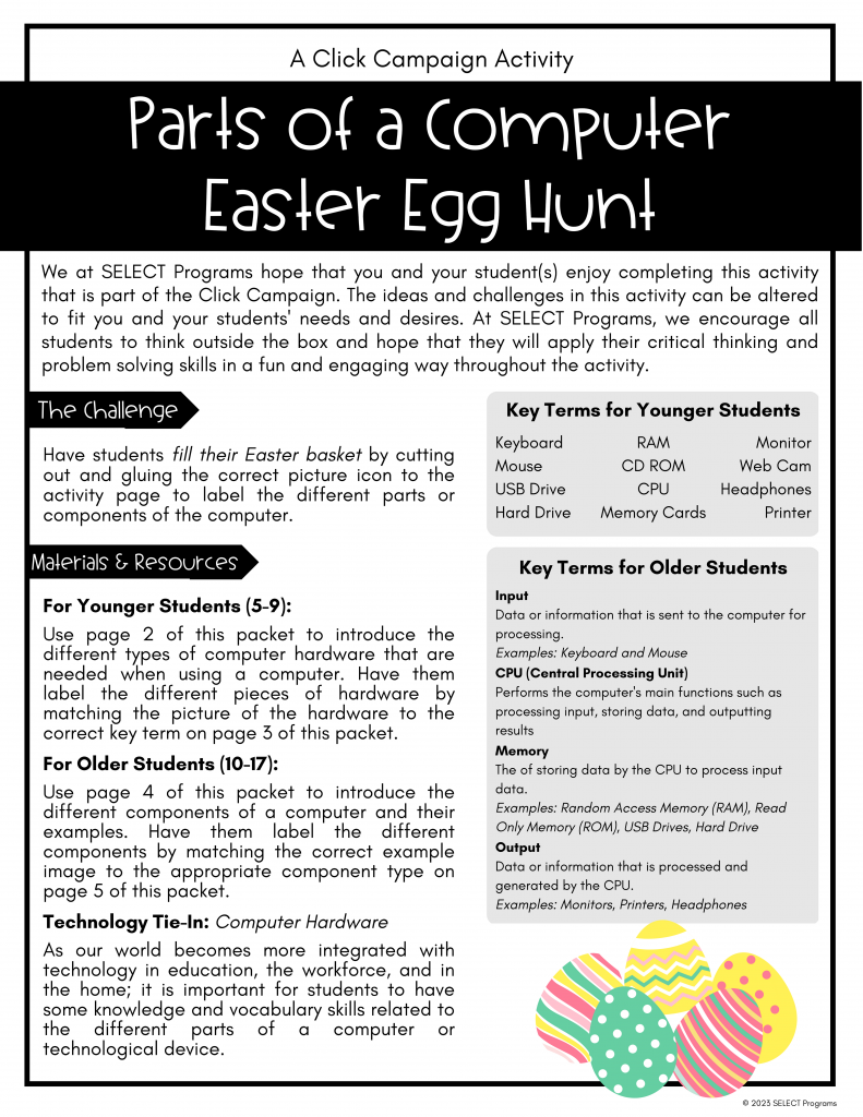 Parts of a Computer Easter Egg Hunt - SELECT Programs, Inc.