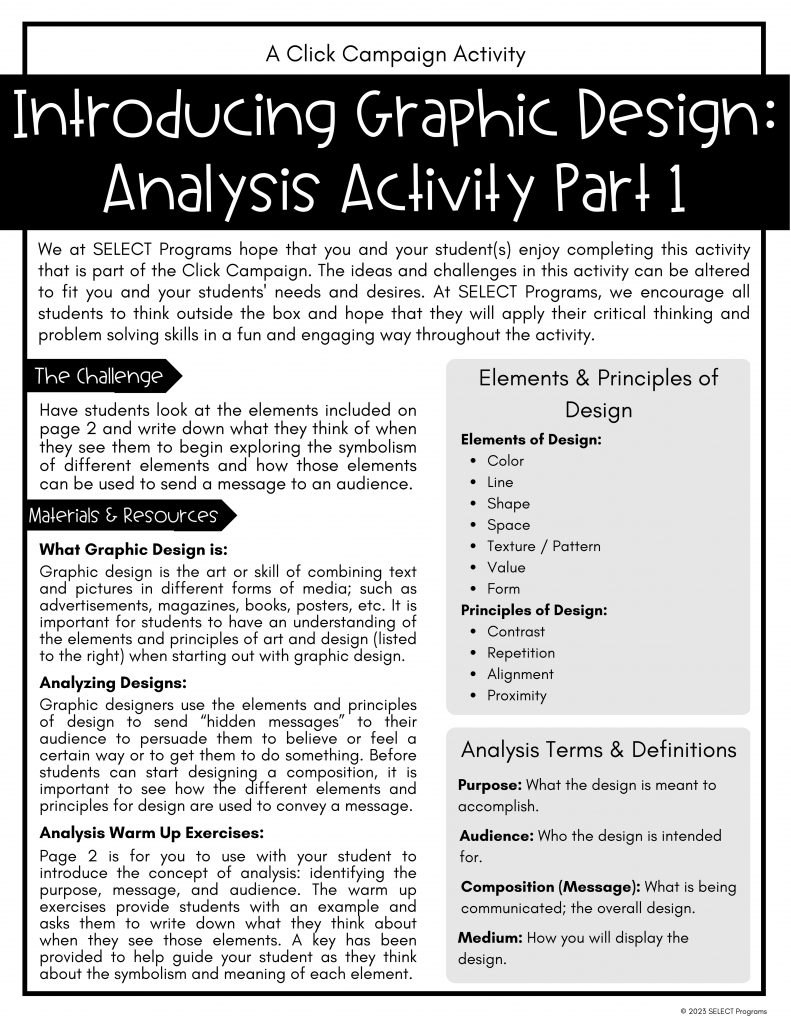 Introducing Graphic Design:Analysis Activity Part 1 - SELECT Programs, Inc.