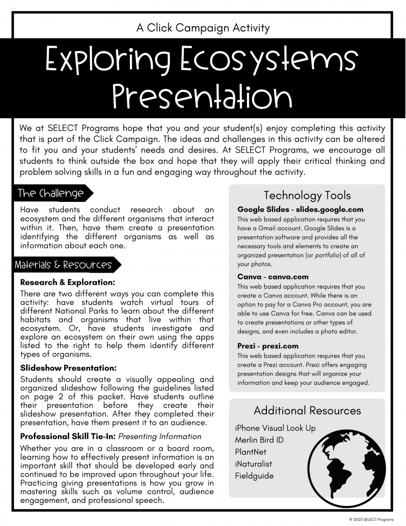 Exploring Ecosystems Presentation - SELECT Programs, Inc.