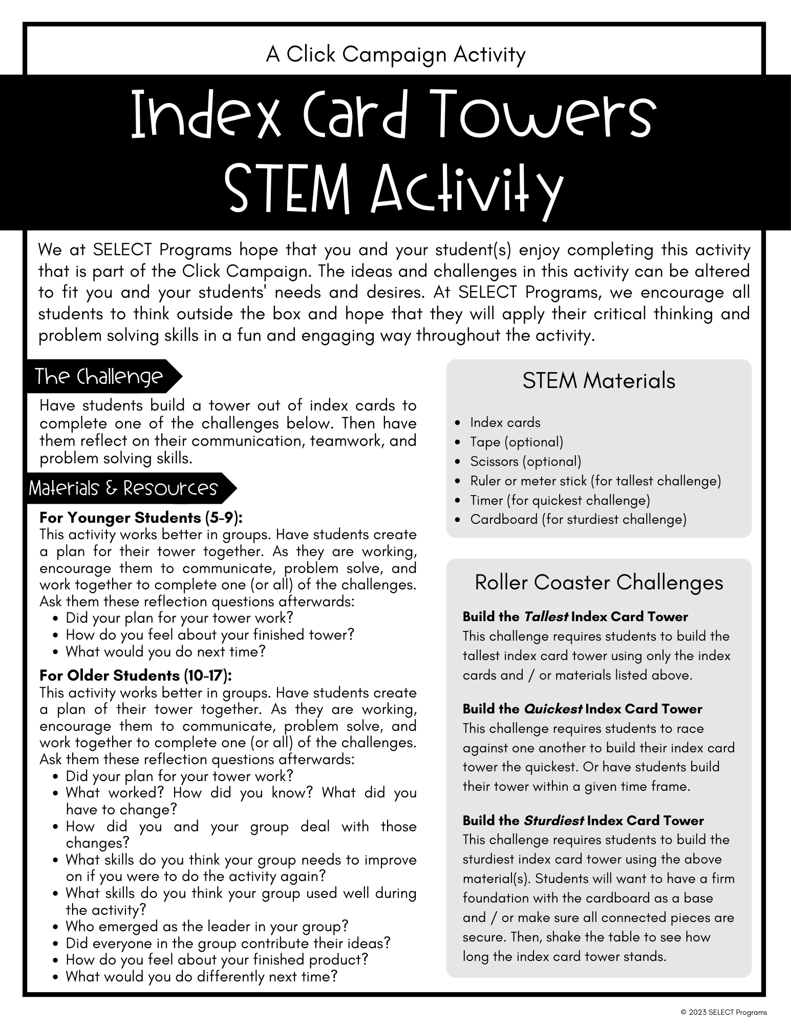 Index Card Towers STEM Activity SELECT Programs Inc index-card-towers-stem-activity-select-programs-inc