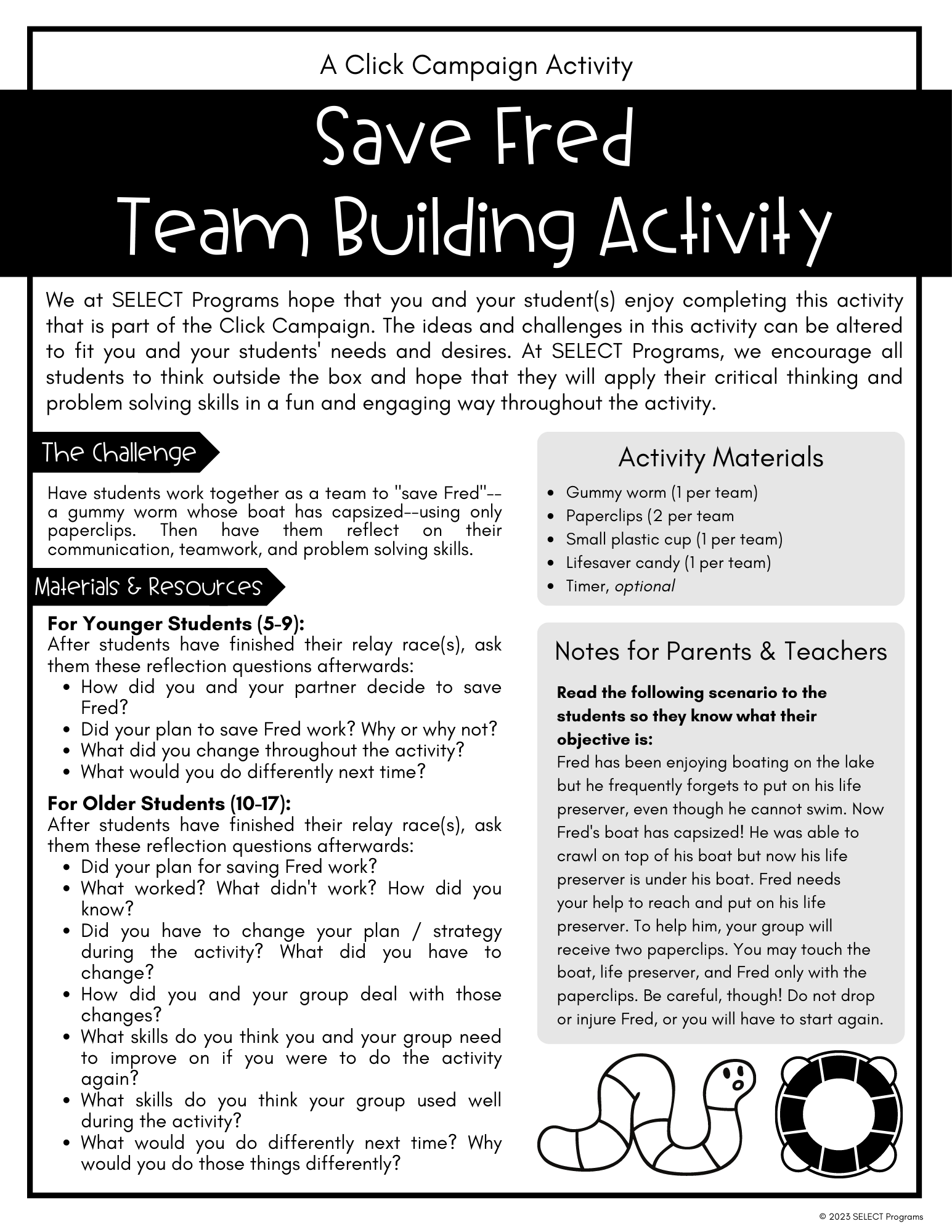 Save Fred Team Building Activity - SELECT Programs, Inc.
