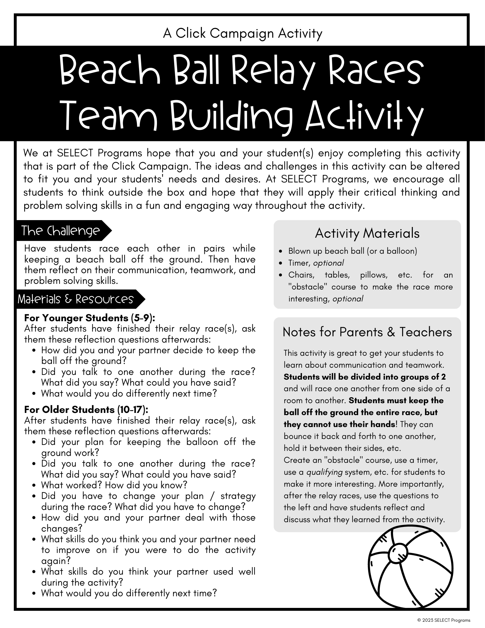 Beach Ball Relay Races Team Building Activity - SELECT Programs, Inc.